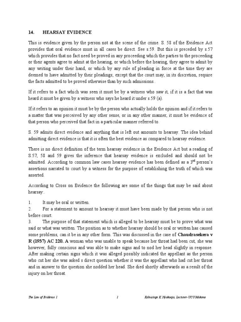 Hearsay Evidence | PDF | Hearsay | Evidence