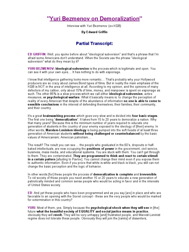 Yuri Bezmenov On Demoralization | PDF | Public Sphere