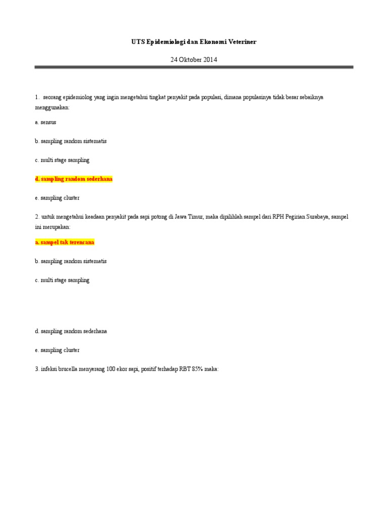 UTS Epid 2014 Koreksi + 2018 + 2017 | PDF