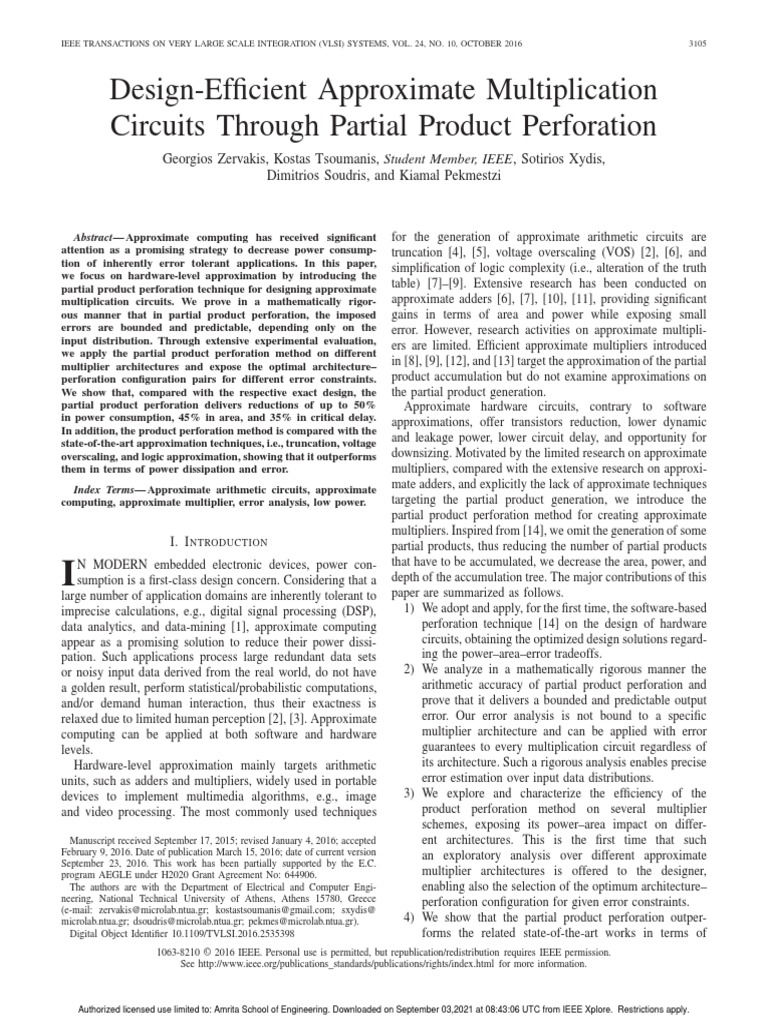 Design-Efficient Approximate Multiplication Circuits Through Partial Product Perforation | PDF ...