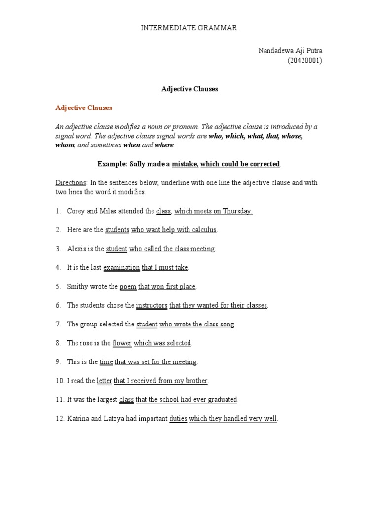 Assignment of Adjective Clause | PDF | Adjective | Clause