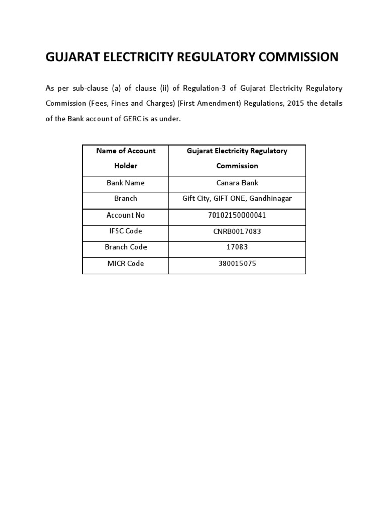 Bank Details of GERC | PDF