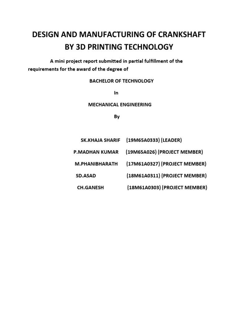 Design and Manufacturing of Crankshaft by 3D Printing Technology | PDF ...