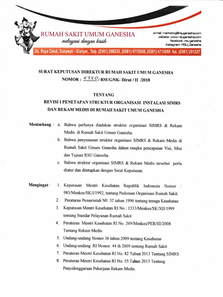 SK Struktur Organisasi Simrs & RM | PDF | Pengembangan Diri | Kesehatan Holistik
