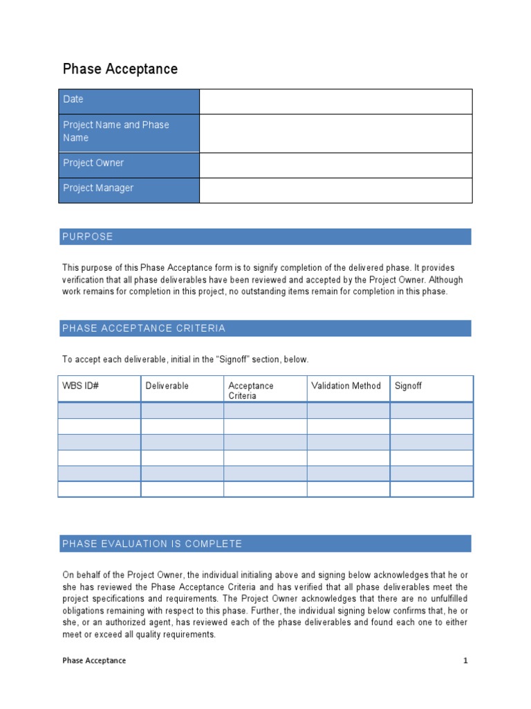 Project Phase Acceptance Form | PDF | Project Management | Verification ...