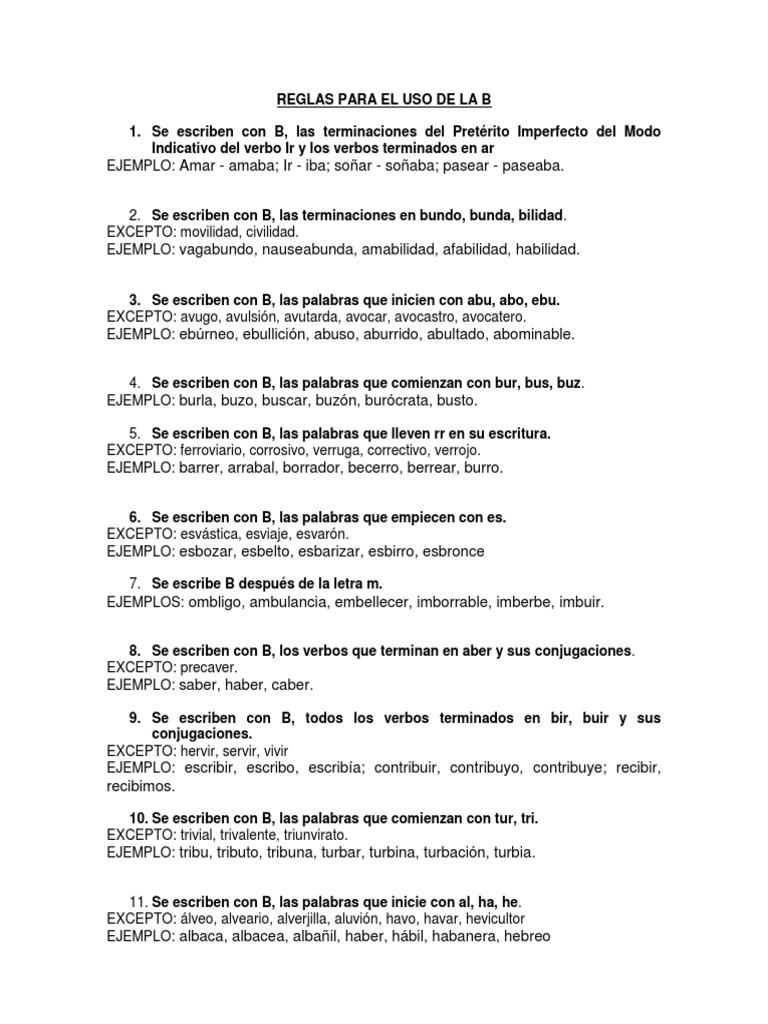 Reglas para El Uso de La B y V | PDF | Gramática | Tipología Lingüística