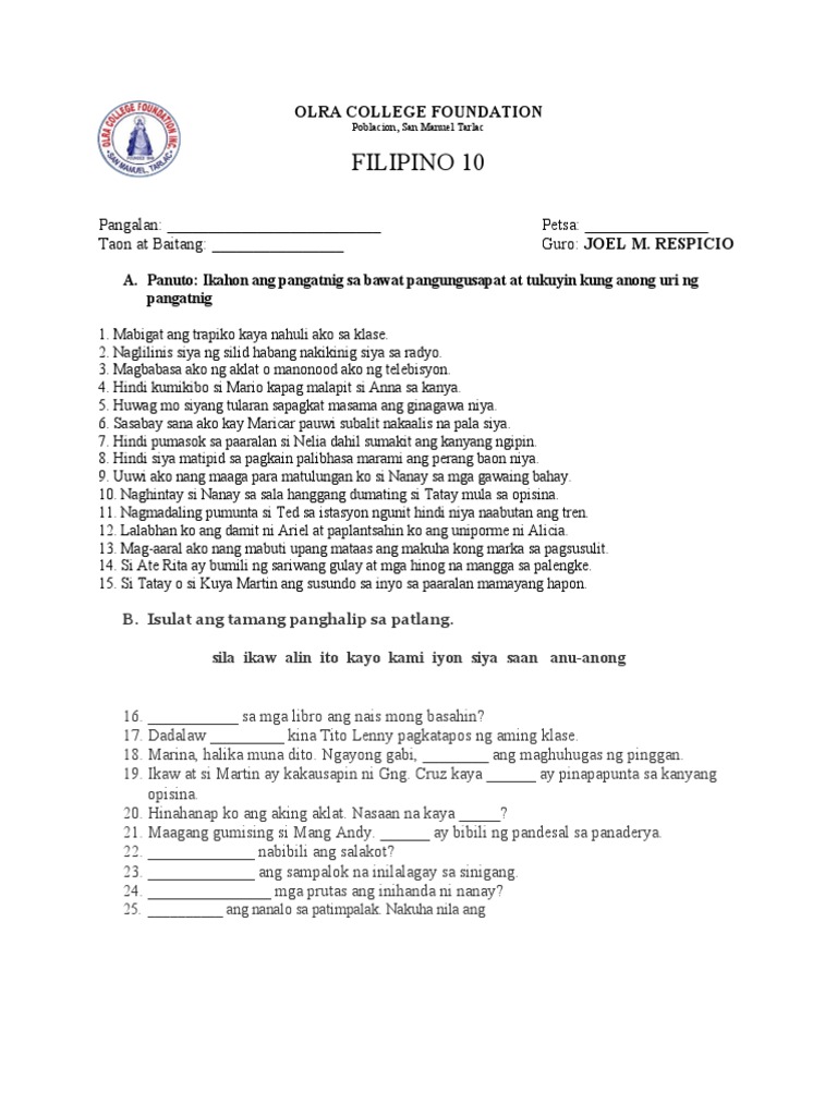 Filipino Unit Test | PDF