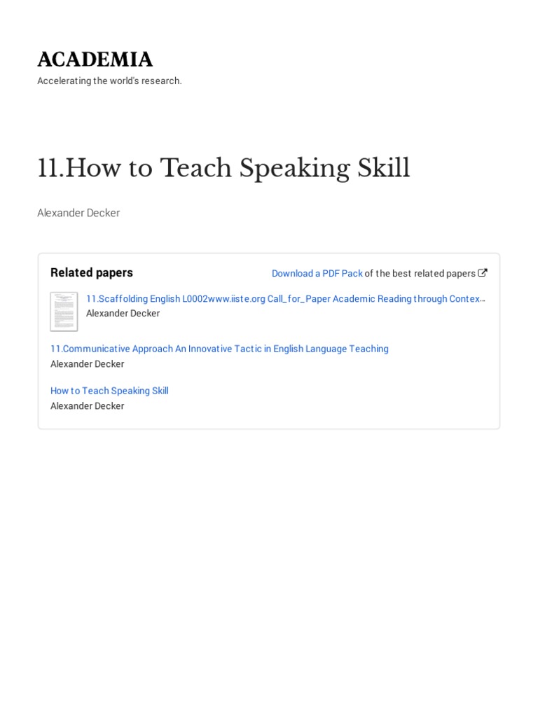 Teaching Effective Speaking Skills | PDF | English As A Second Or Foreign Language | Academic ...