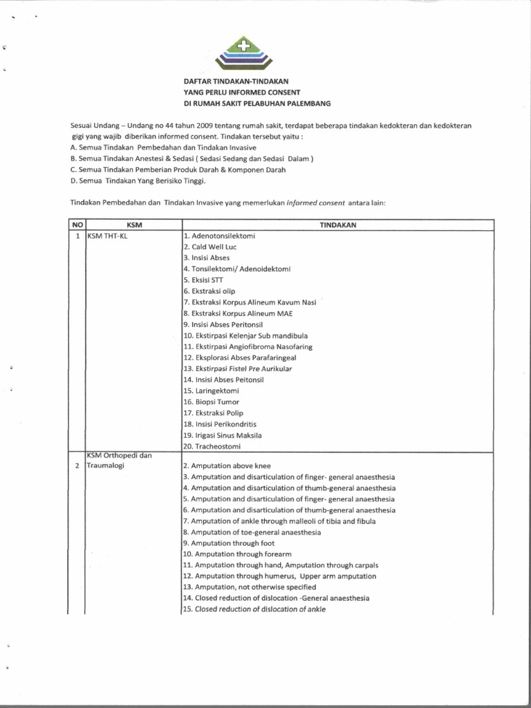 Bukti Daftar Tindakan Yang Memerlukan Inform Consent | PDF