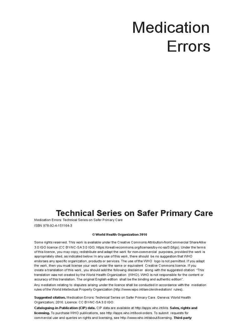 Medication Errors: Technical Series On Safer Primary Care | PDF ...