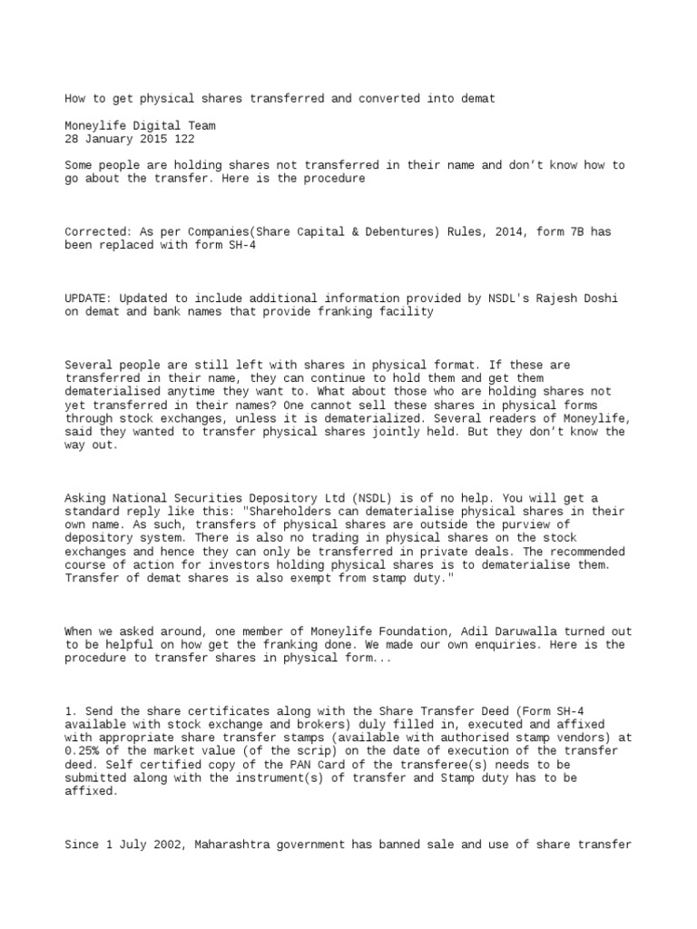 Franking Process for Share Transfers | PDF | Financial Economics ...