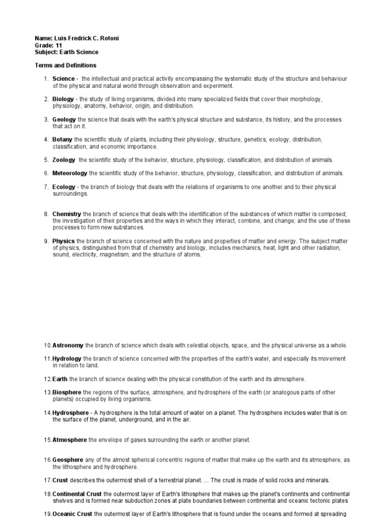 Name: Luis Fredrick C. Rotoni Grade: 11 Subject: Earth Science Terms ...