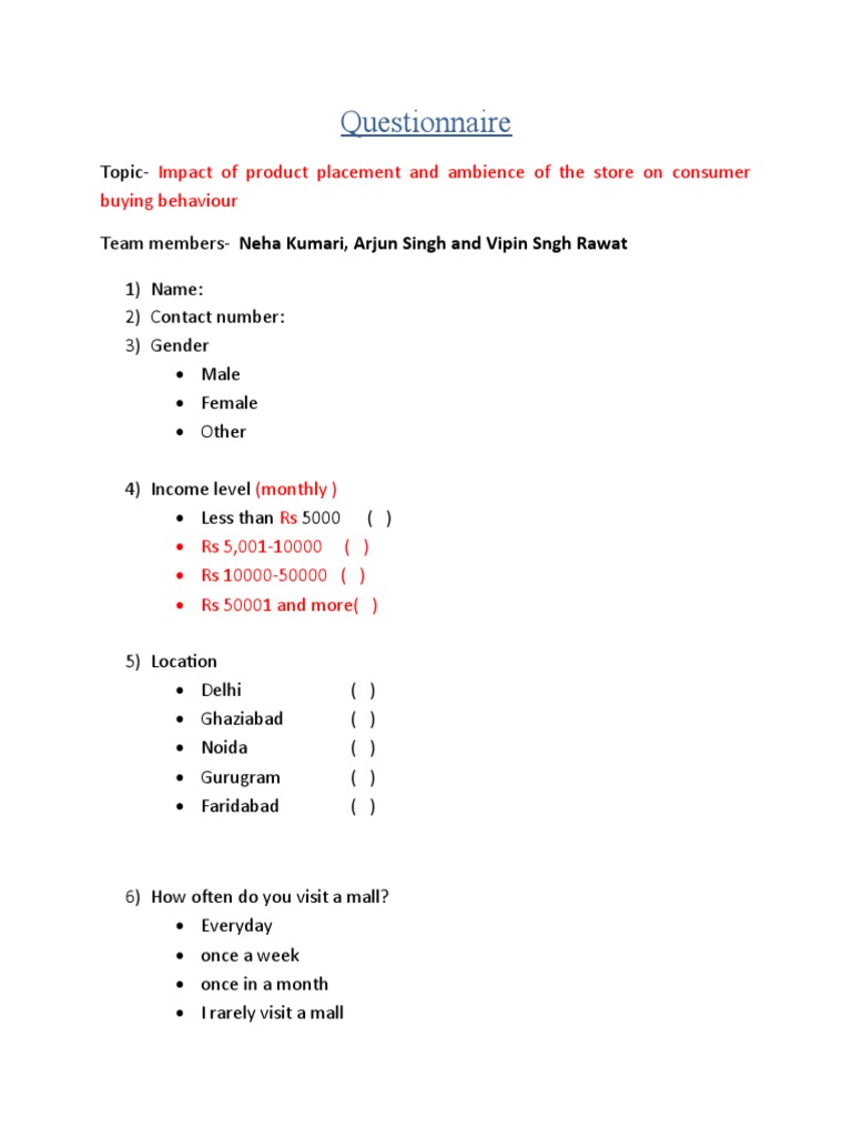 Questionnaire Research Study | PDF