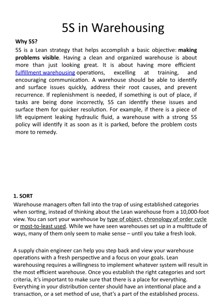 5S in Warehousing: Why 5S? Problems Visible. Having A Clean and ...