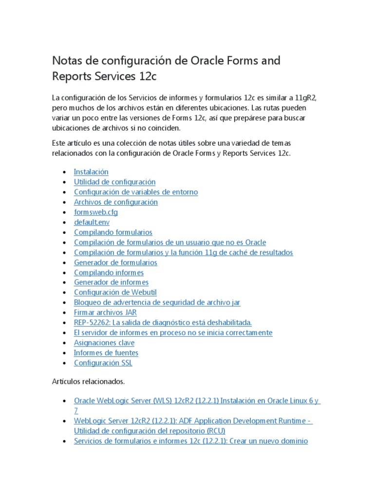 Notas de Configuración de Oracle Forms and Reports Services 12c | PDF ...