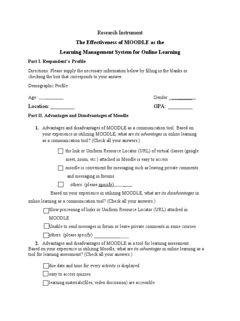 Sample Research Instrument Survey | PDF | Educational Technology | Learning