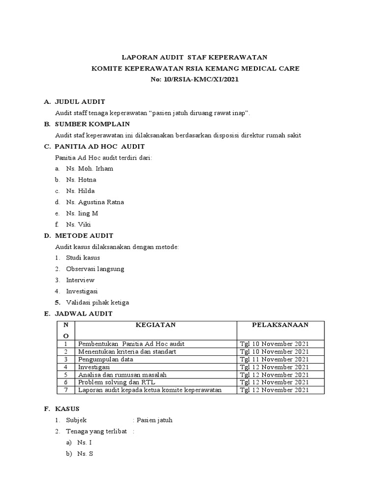 AUDIT STAF KEP (MOH IRHAM) Kel. I | PDF