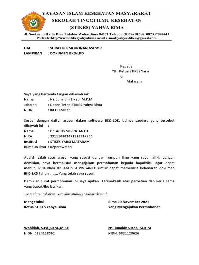 Surat Permohonan Untuk Asesor BKD | PDF