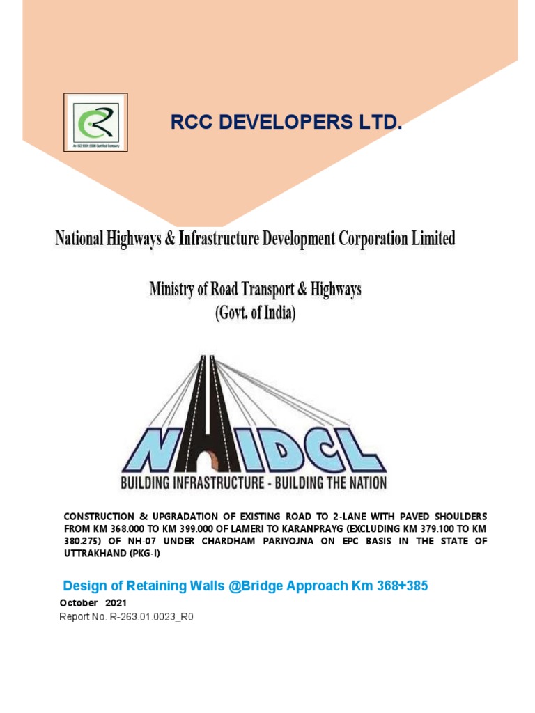 RCC Developers LTD.: Design of Retaining Walls @bridge Approach KM 368 ...
