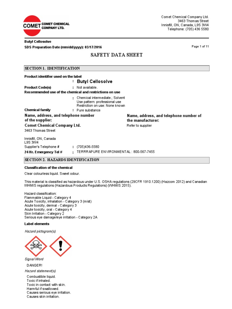 MSDS Butyl CellosolveEN | PDF | Firefighting | Toxicity