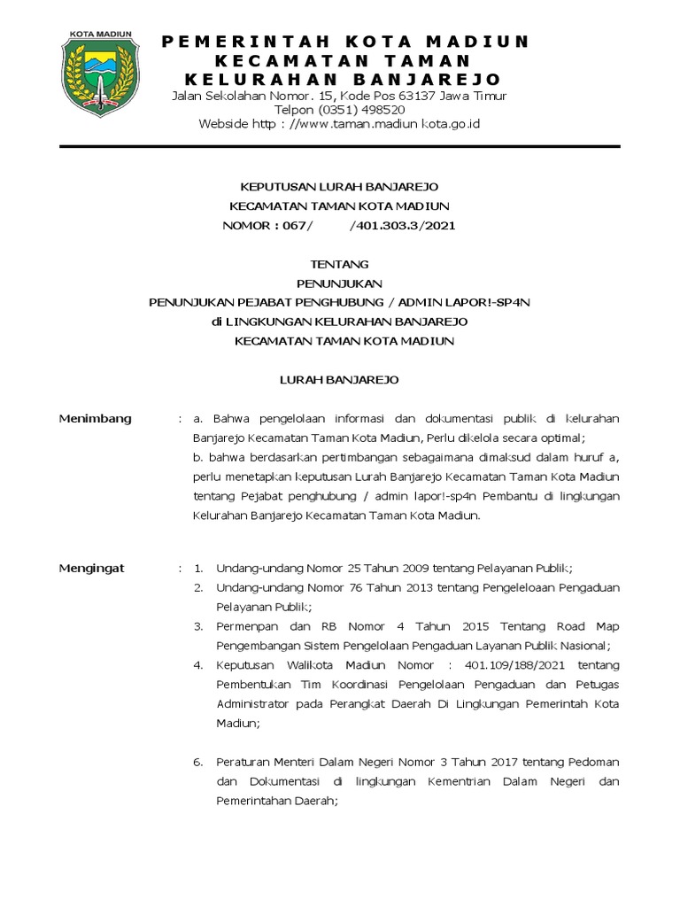 SK Admin Lapor! Dan SP4N | PDF