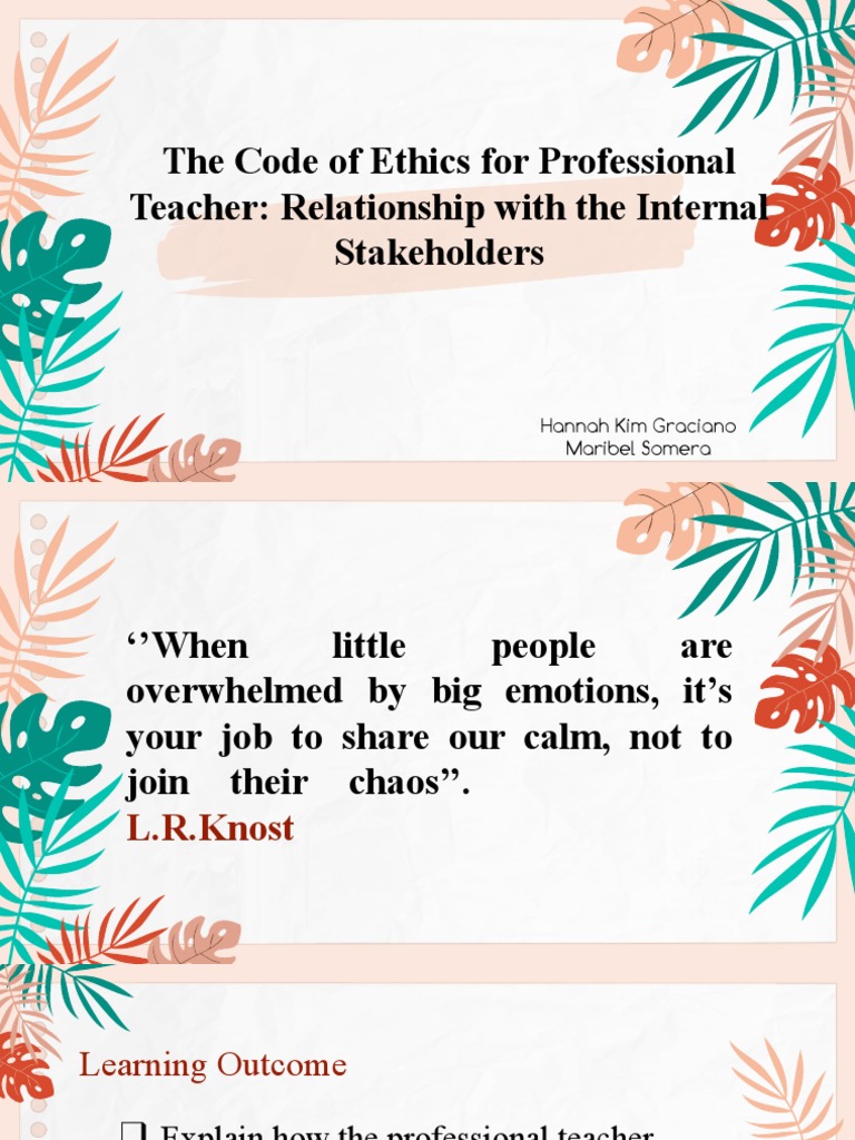 The Code of Ethics For Professional Teacher: Relationship With The Internal Stakeholders ...