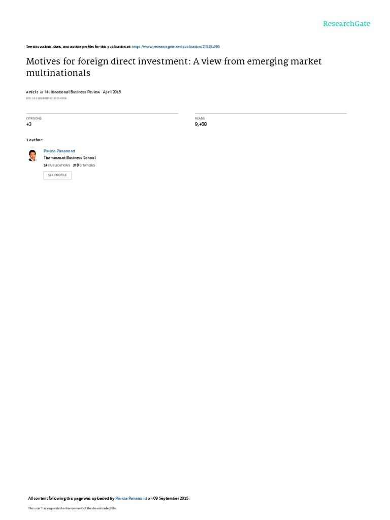 Fdi Motives | PDF | Foreign Direct Investment | Internationalization