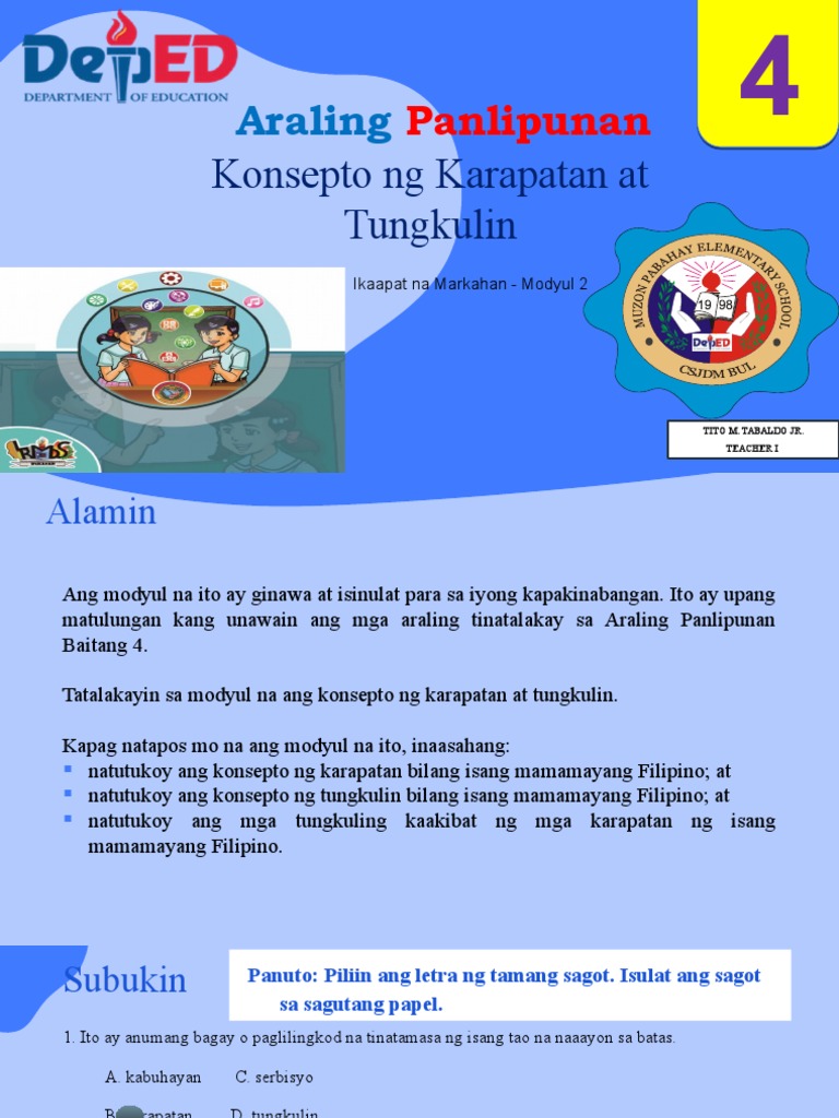 Konsepto NG Karapatan at Tungkulin | PDF Konsepto NG Karapatan at Tungkulin | PDF