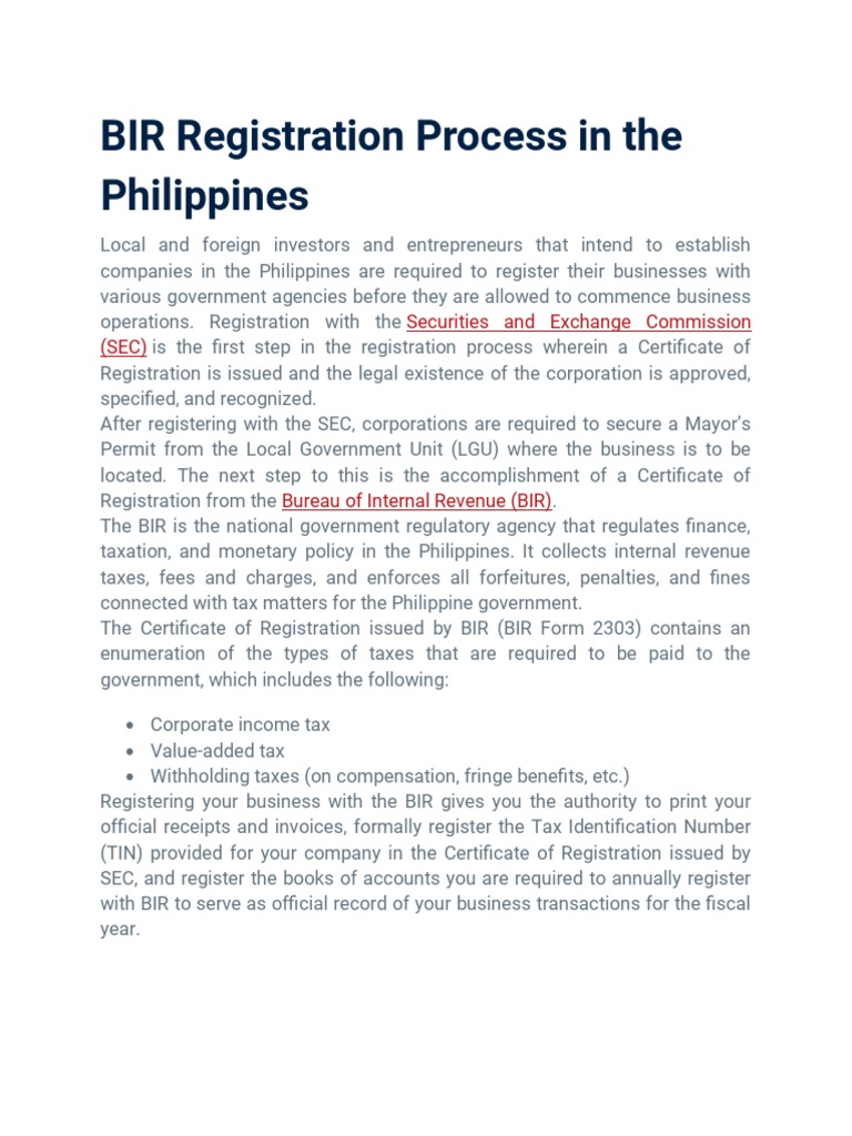 Corporation - BIR Registration Process in The Philippines | PDF | Taxes ...