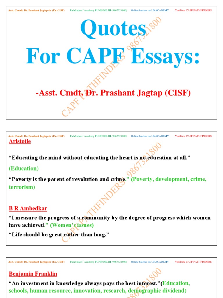 Quotes For CAPF Essays:: - Asst. Cmdt. Dr. Prashant Jagtap (CISF) | PDF ...