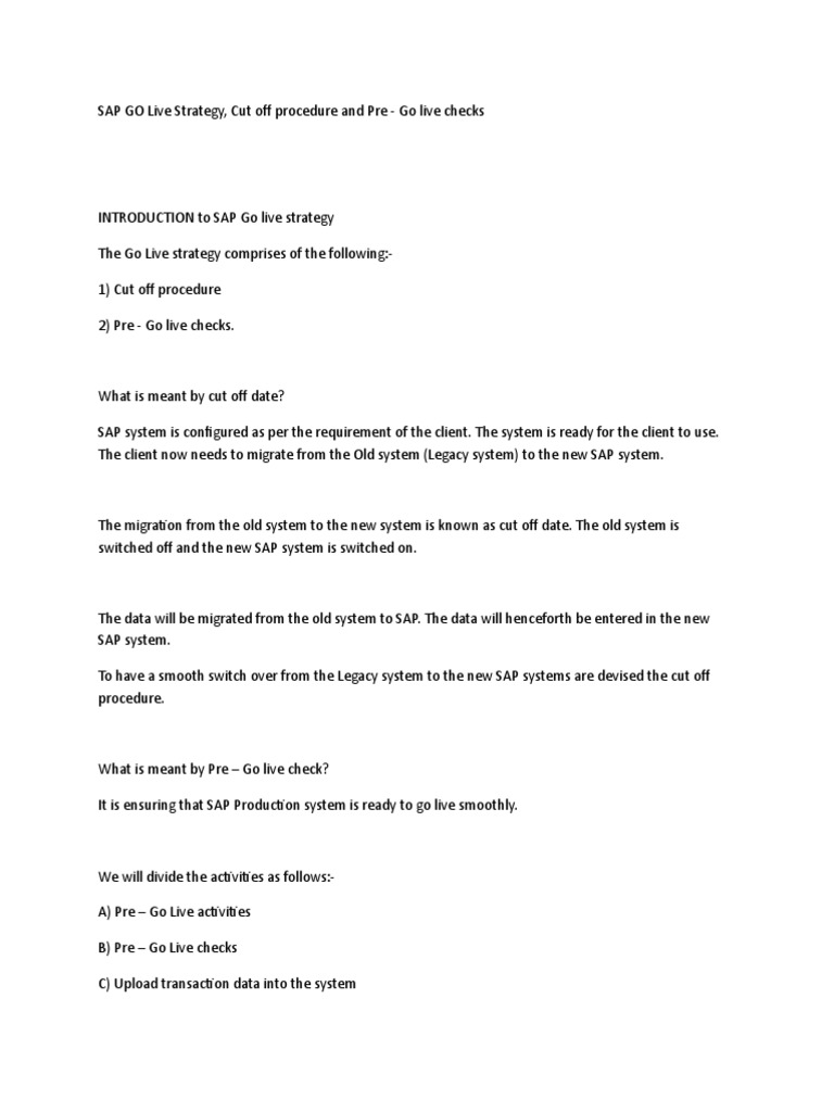 Go Live Strategy | PDF | Debits And Credits | Accounting