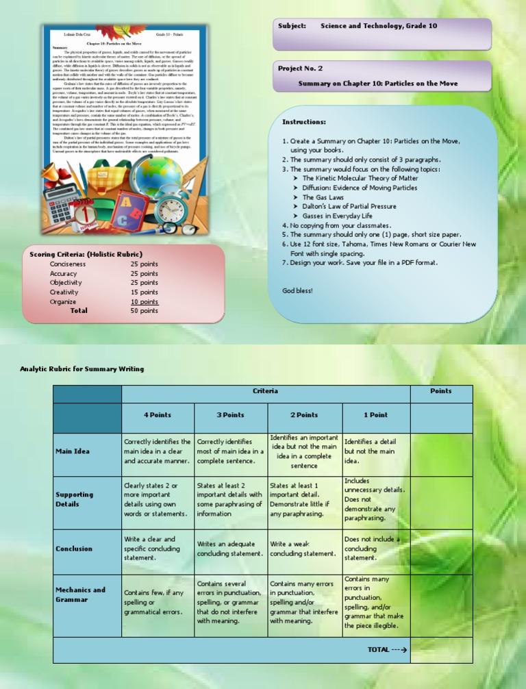 Analytic and Holistic Rubric For Summary Writing | PDF | Rubric ...