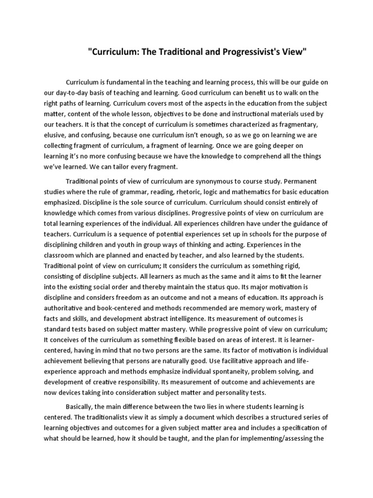 Curriculum The Traditional and Progressivist's View | PDF | Curriculum ...