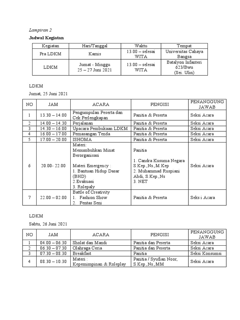 Jadwal LDKM Universitas 2021 | PDF