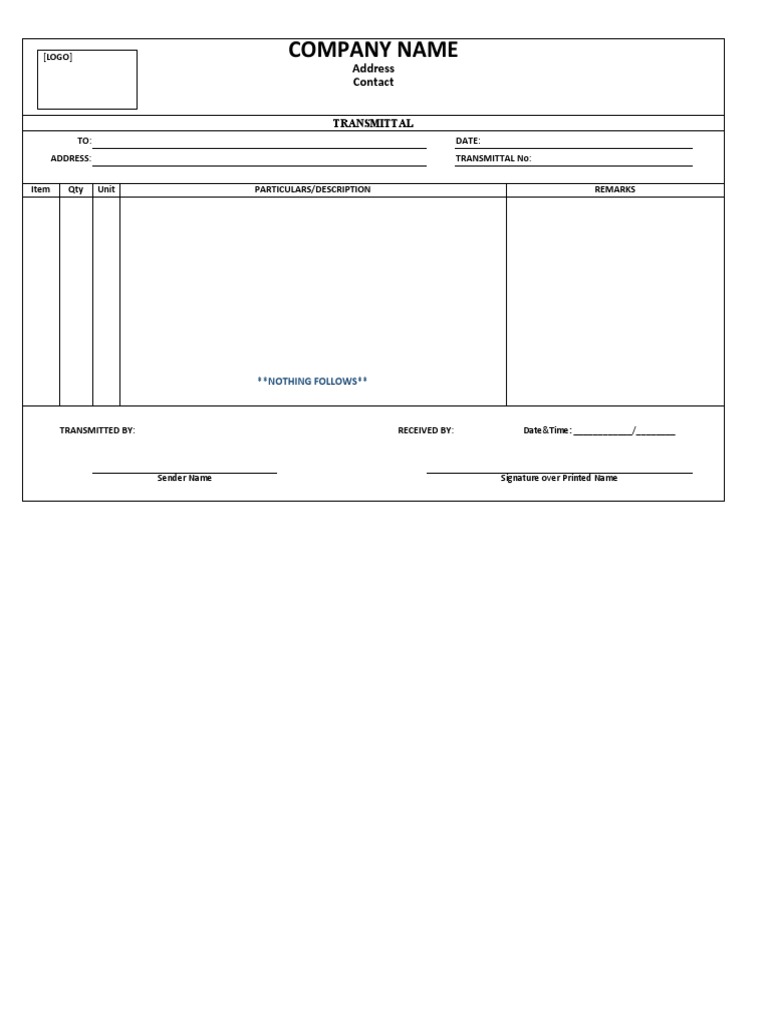 Transmittal Sample | PDF