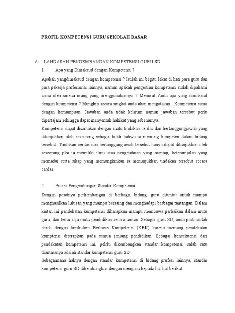 Profil Kompetensi Guru Sekolah Dasar | PDF | Karier & Perkembangan ...