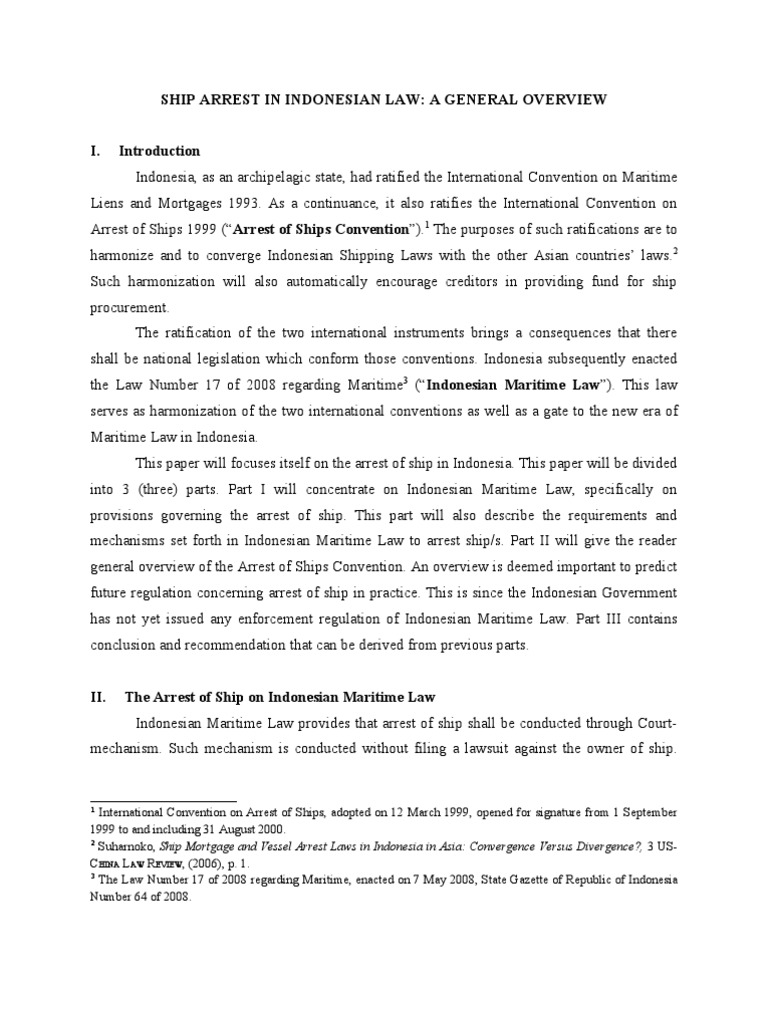 Ship Arrest Under Indonesian Law Overview | PDF | Admiralty Law | Treaty