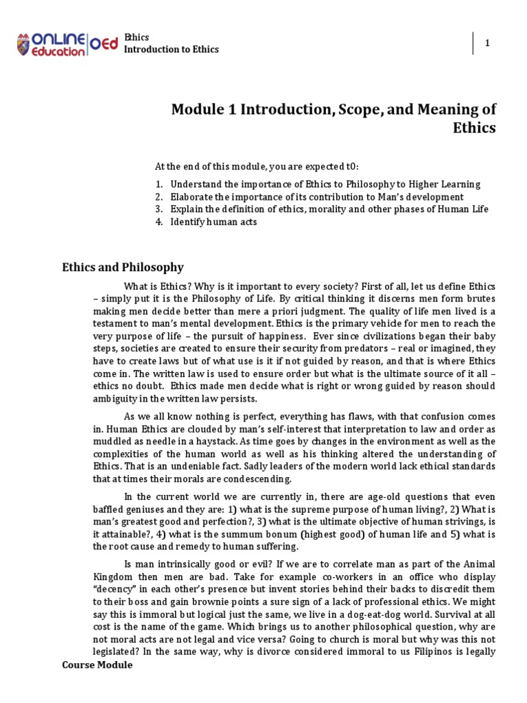Week 001-Module 1 Introduction-Scope - and Meaning of Ethics | Download ...