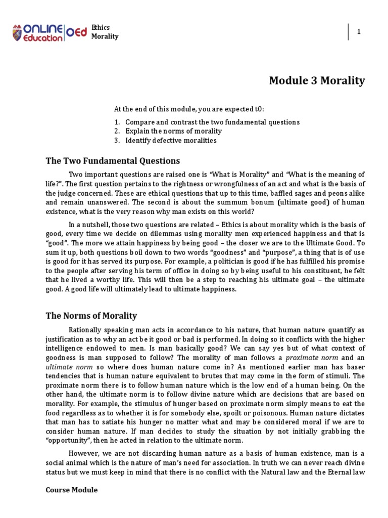 Week 003 Module 3 Morality | PDF | Reason | Utilitarianism