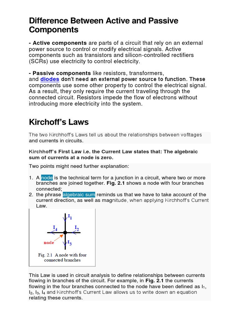 Difference Between Active and Passive Components | PDF | Electrical ...