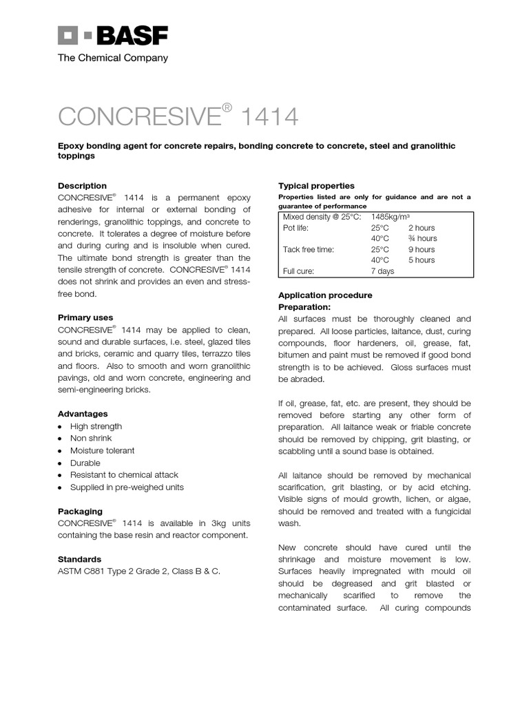 TEC-030100.2-MET-DoR-003-MAT-TDS-BASF-Concresive 1414 | PDF | Concrete ...