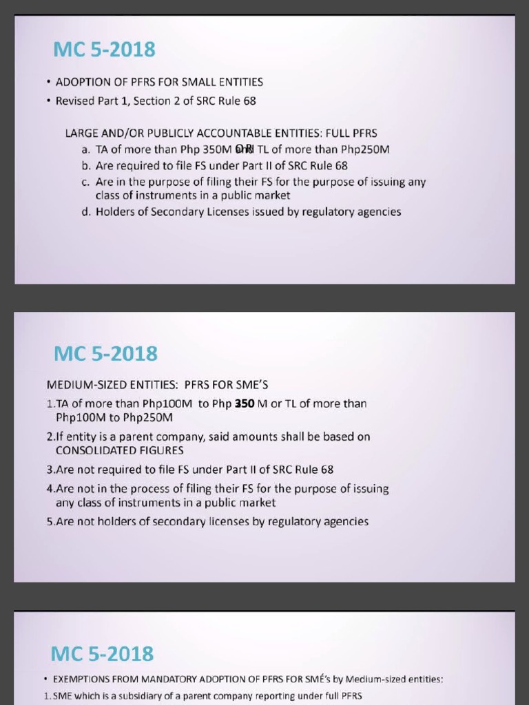 Differences Identified, Full PFRS, PFRS For SMEs and PFRS For SEs | PDF