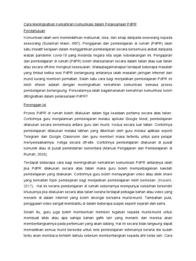 Cara Meningkatkan Kemahiran Komunikasi Dalam Pelaksanaan PDPR | PDF