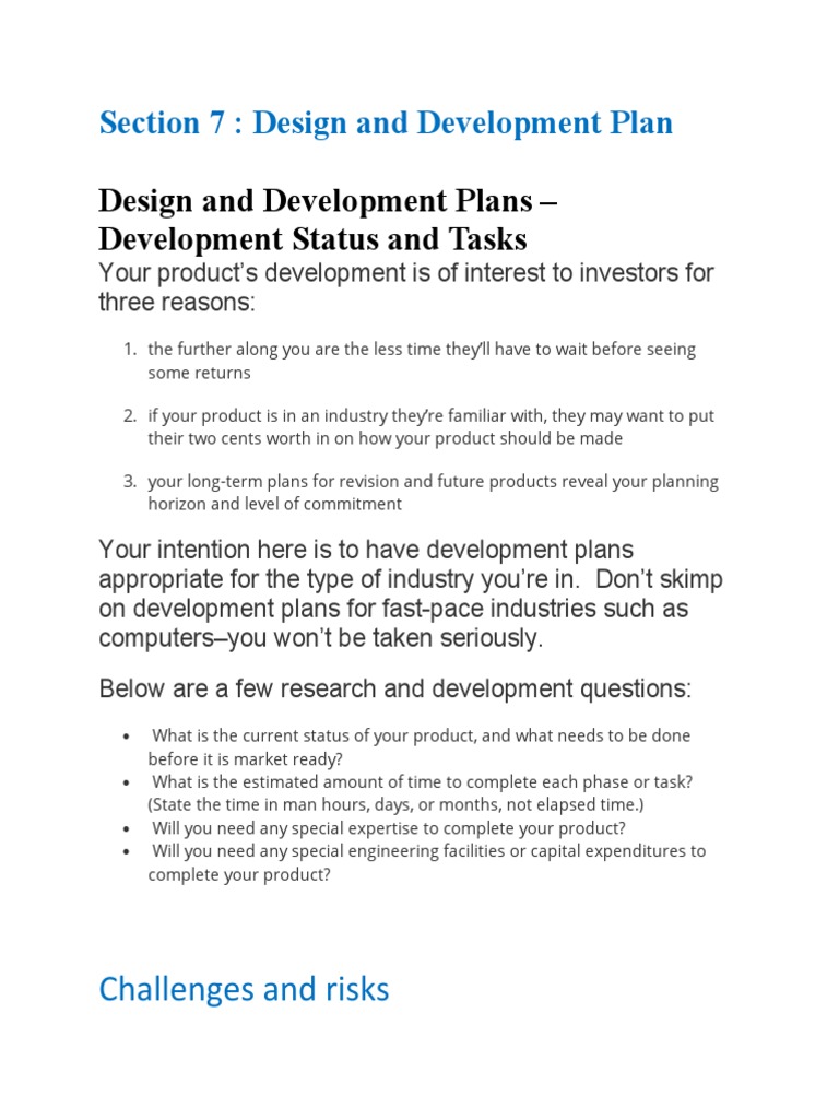 Design and Development Plans - Development Status and Tasks | Download ...