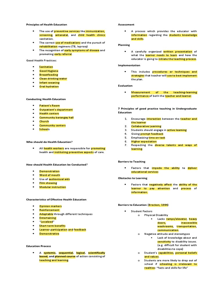 Principles of Health Education | PDF | Learning | Teachers