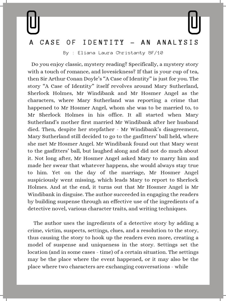 Analysis of "A Case of Identity" | PDF
