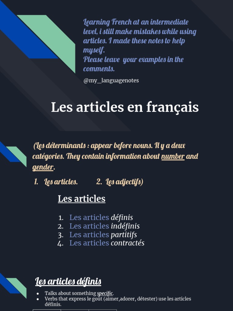 Comprendre les articles en français | PDF | Grammatical Number ...