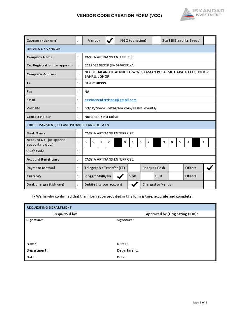 GP System - Vendor Code Creation Form (VCC) | PDF