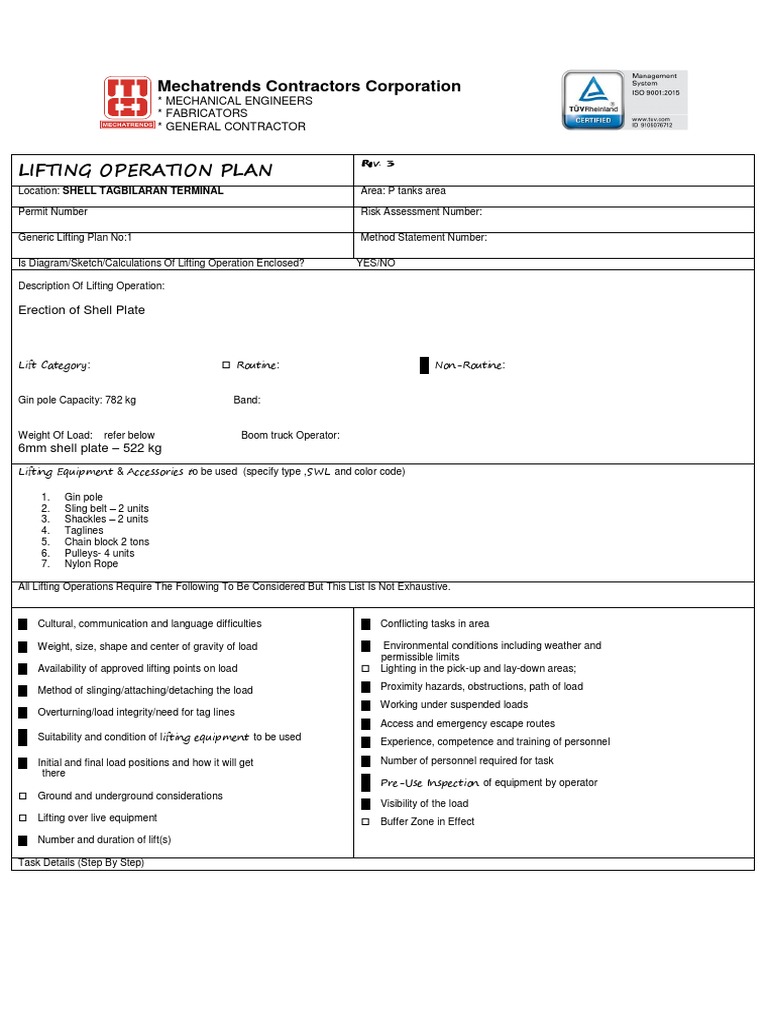Lifting Shell Plates Safely: A Detailed Lifting Operation Plan for ...
