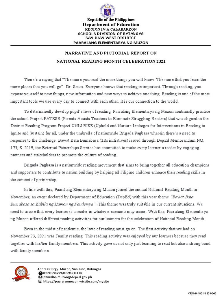 Reading Month Narrative Report | PDF | Communication